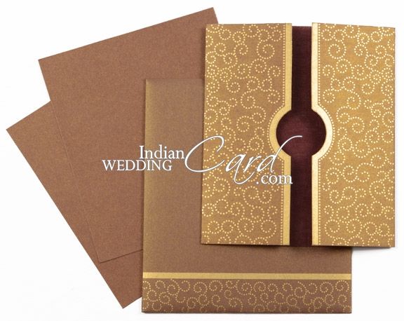 Brown color door-open style small size wedding card - D-3919