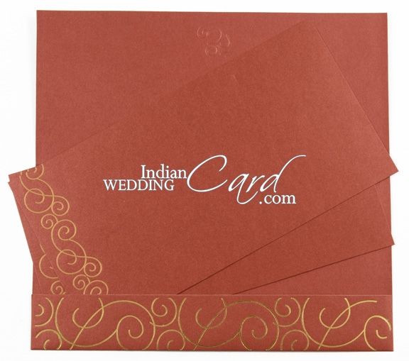 Maroon color OM theme swirl motif docket style wedding card - D-4085
