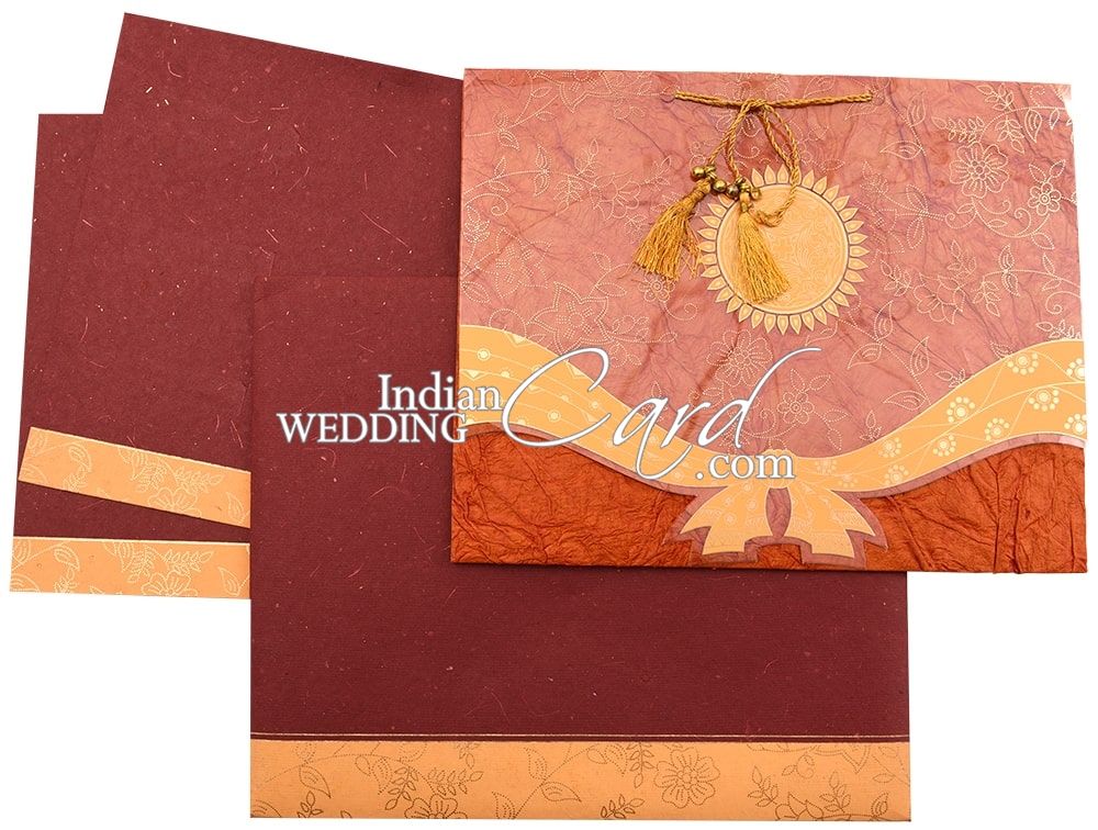 D-4649, Orange Color, Handmade Paper, Designer Multifaith Invitations.