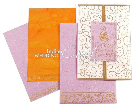D-4853, Purple Color, Handmade Paper, Hindu Cards.