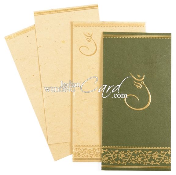 D-5111, Green Color, Handmade Paper, Hindu Cards.