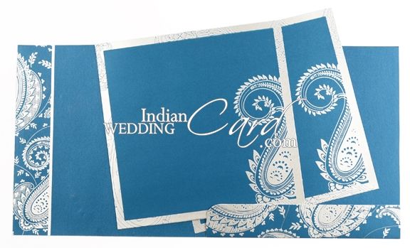 D-5382, Blue Color, Shimmery Finish Paper, Designer Multifaith Invitations.