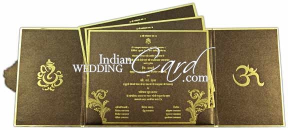 Brown shimmer Door open style hardbound thick multifaith wedding card ...