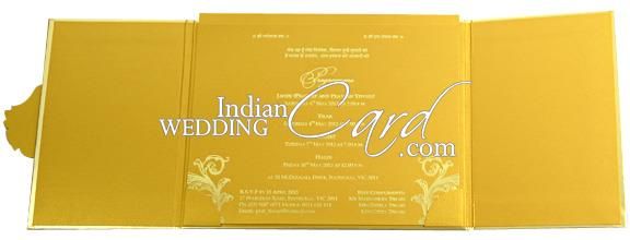 Yellow shimmer Door open style hardbound thick multifaith wedding card ...