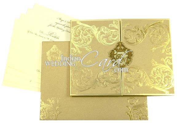 Gold shimmer Door open style hardbound thick multifaith wedding card ...