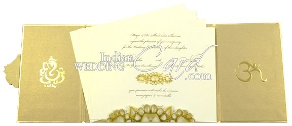 Gold shimmer Door open style hardbound thick multifaith wedding card ...