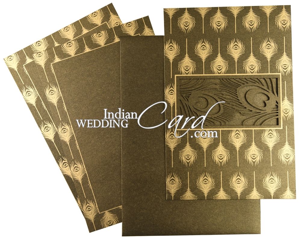 Bronze colored “Morpankh - Peacock feather” theme laser cut wedding ...