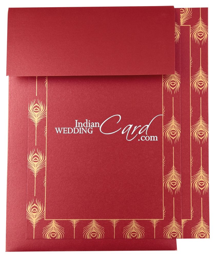 Red colored “Morpankh - Peacock feather” theme laser cut wedding card ...