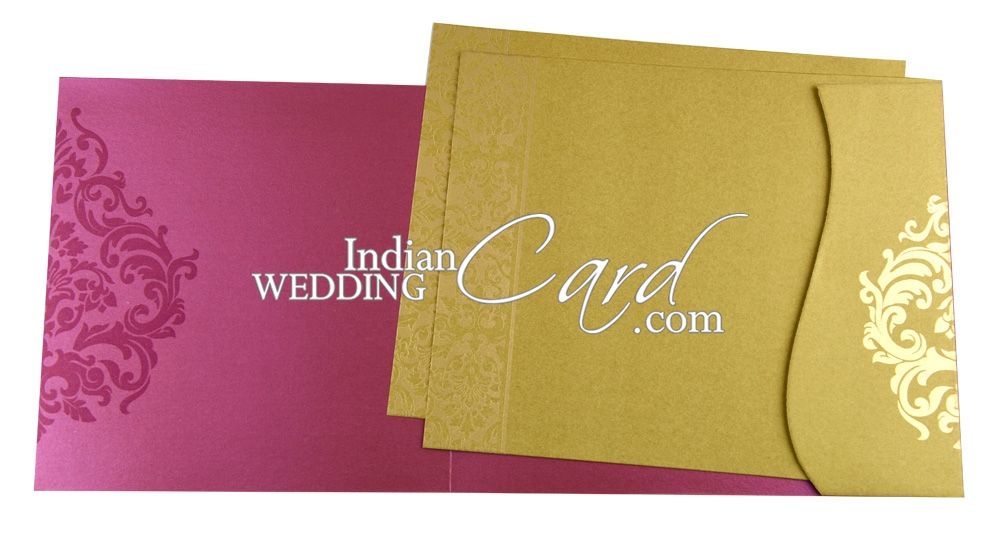 Shimmer pink “Damask” theme wedding card - D-6898