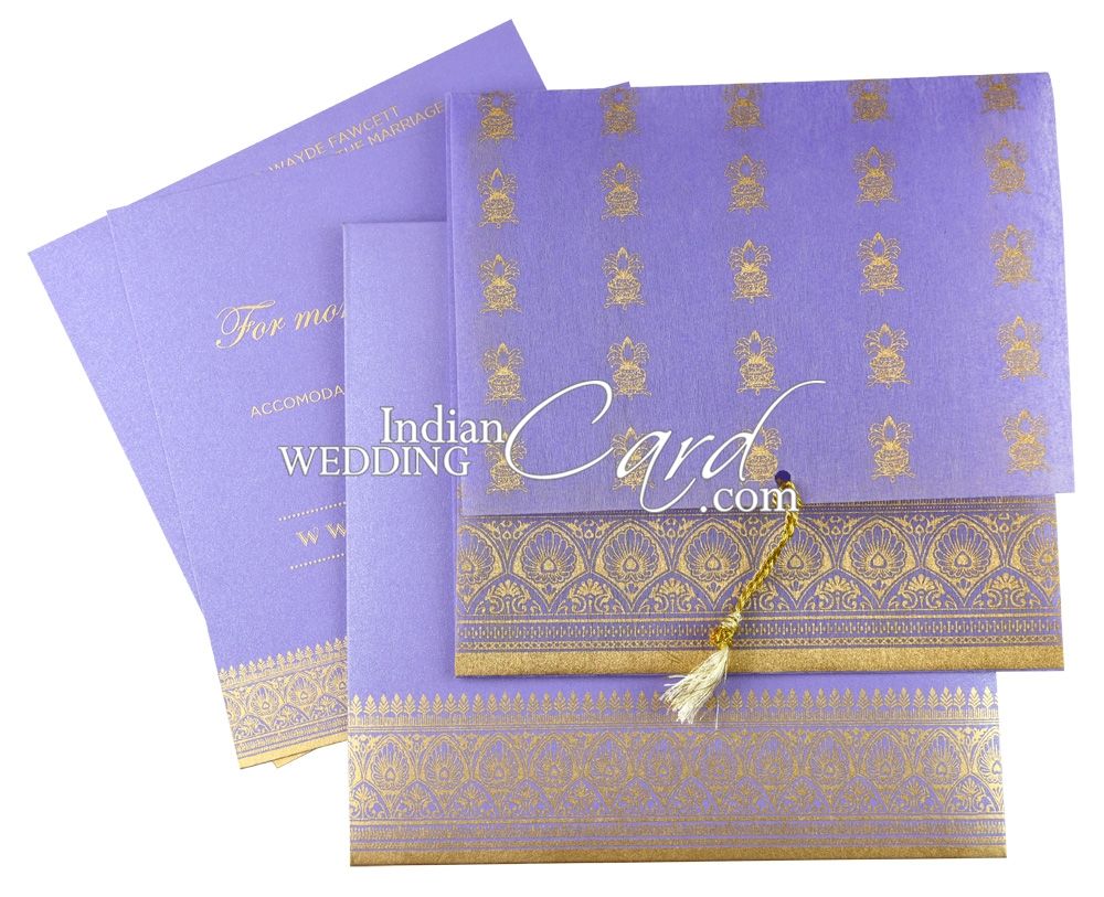 D-6947, Purple Color, Shimmery Finish Paper, Hindu Cards, Designer ...