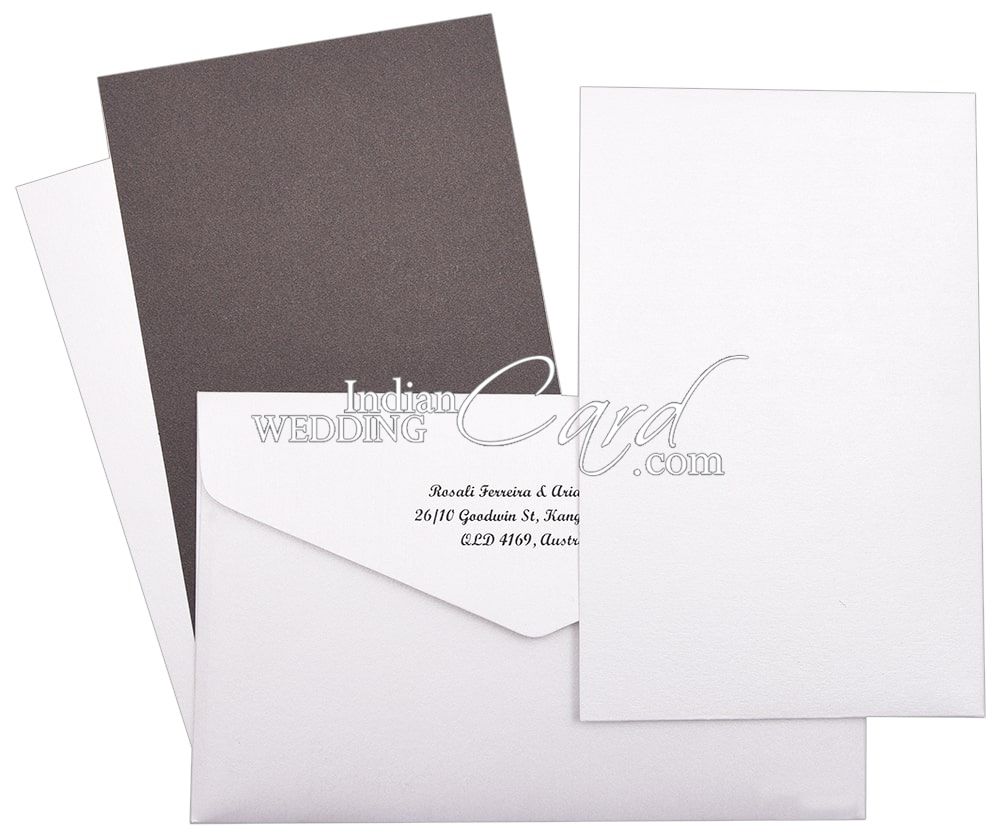 White shimmer intricate arabesque laser cut pocket wedding card - D-6982