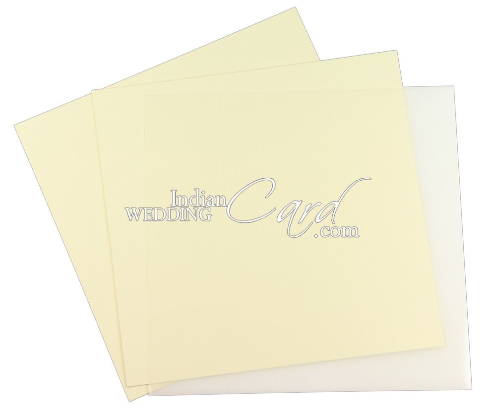 Light-brown colored laser cut leaf pattern pocket wedding card - D-7001