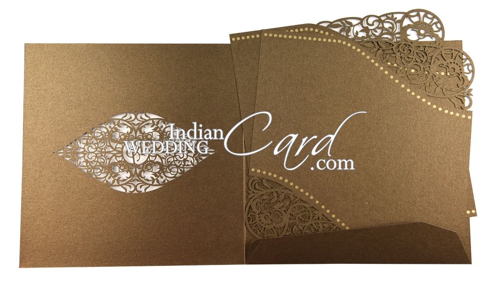 Bronze colored Floral laser cut wedding card with laser cut inserts - D ...