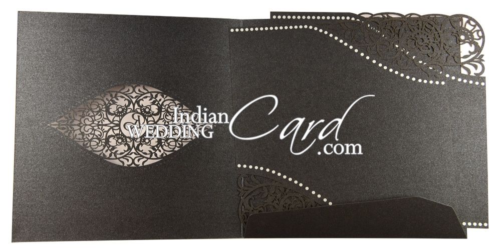 Black colored Floral laser cut wedding card with laser cut inserts - D-7016