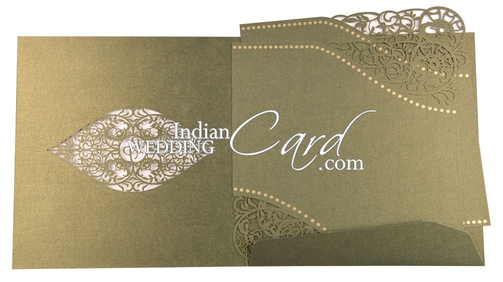 Green colored Floral laser cut wedding card with laser cut inserts - D-7017