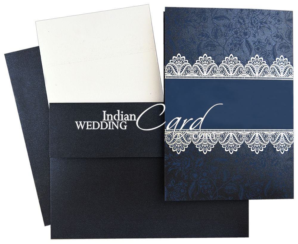 Blue colored floral border based “Bismillah” theme wedding card - D-7829