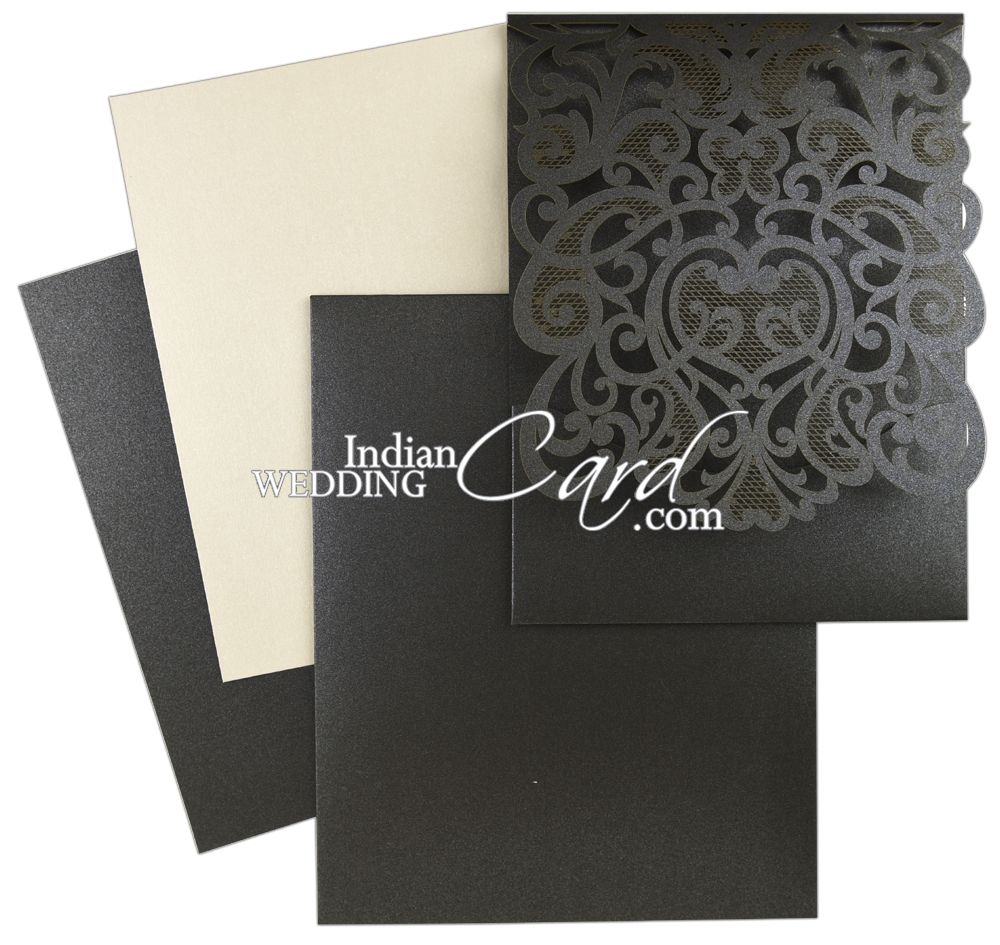 Black shimmer docket style Intricate Jali Laser cut high end Wedding ...