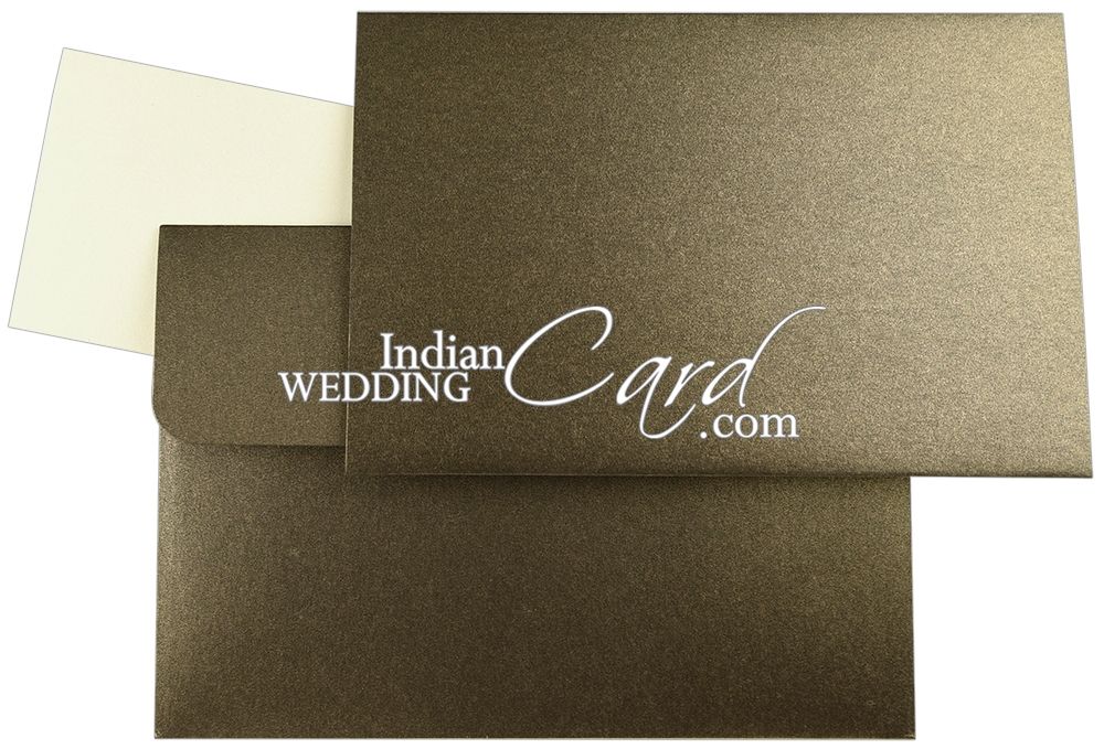 Shimmer brown 3-fold Docket style Sikh wedding card - D-8215