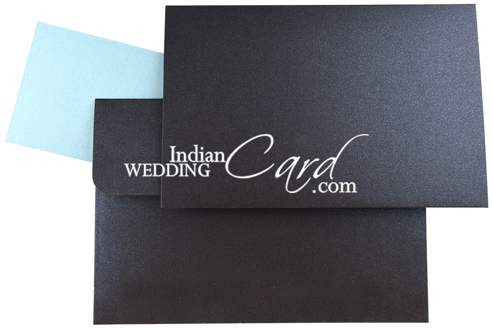 Shimmer blue 3-fold Docket style Sikh wedding card - D-8226