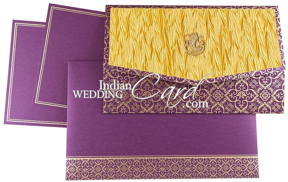 Docket Style Purple wedding card with Crush Fabric front - D-8528