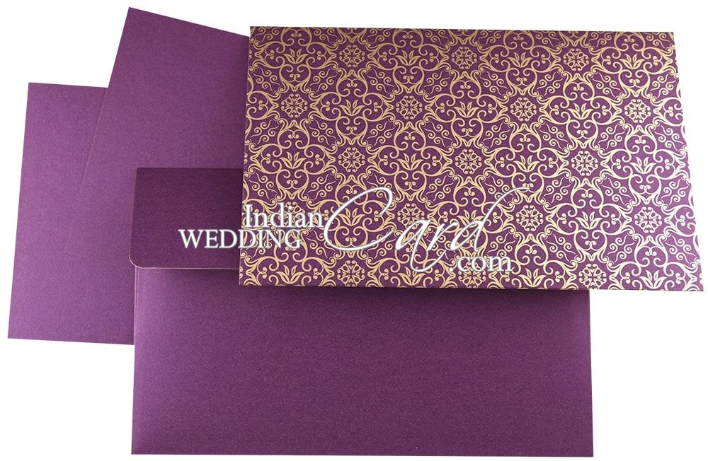 Docket Style Purple wedding card with Crush Fabric front - D-8528