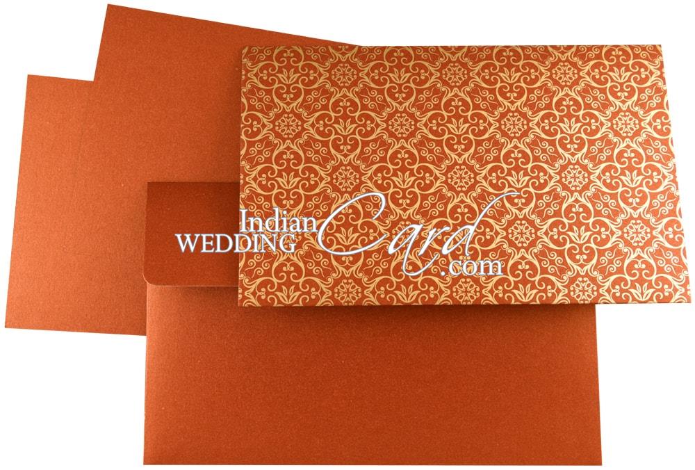 Docket Style orange wedding card with Crush Fabric front - D-8529