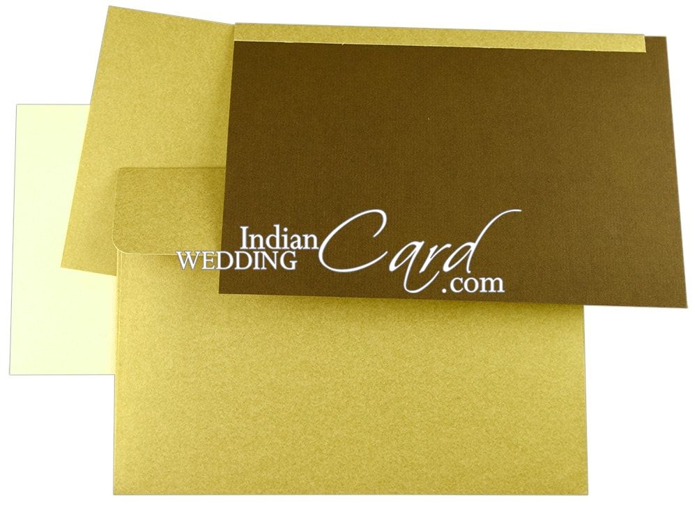 Gold Shimmer paper docket Style Sikh Wedding Card - D-8583