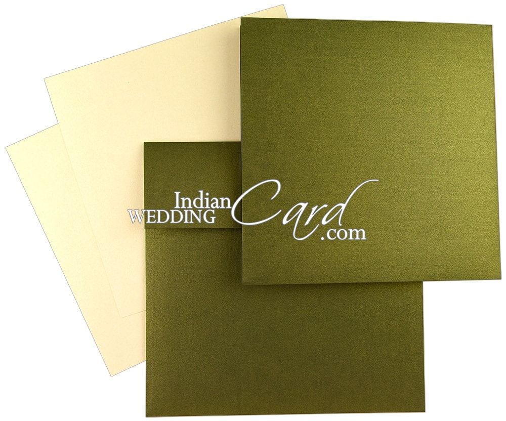 Damask Theme Green Shimmer Wedding Card - D-8606