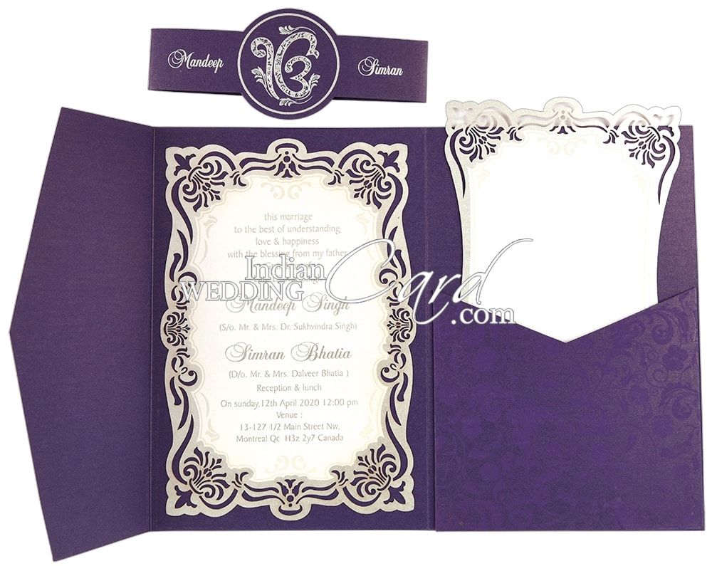 Pocket fold Invitation Card with Band and Laser cut inserts - D-8644