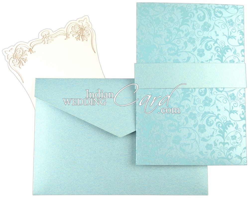 3-fold Pocket Style wedding card with band and laser cut inserts - D-8661
