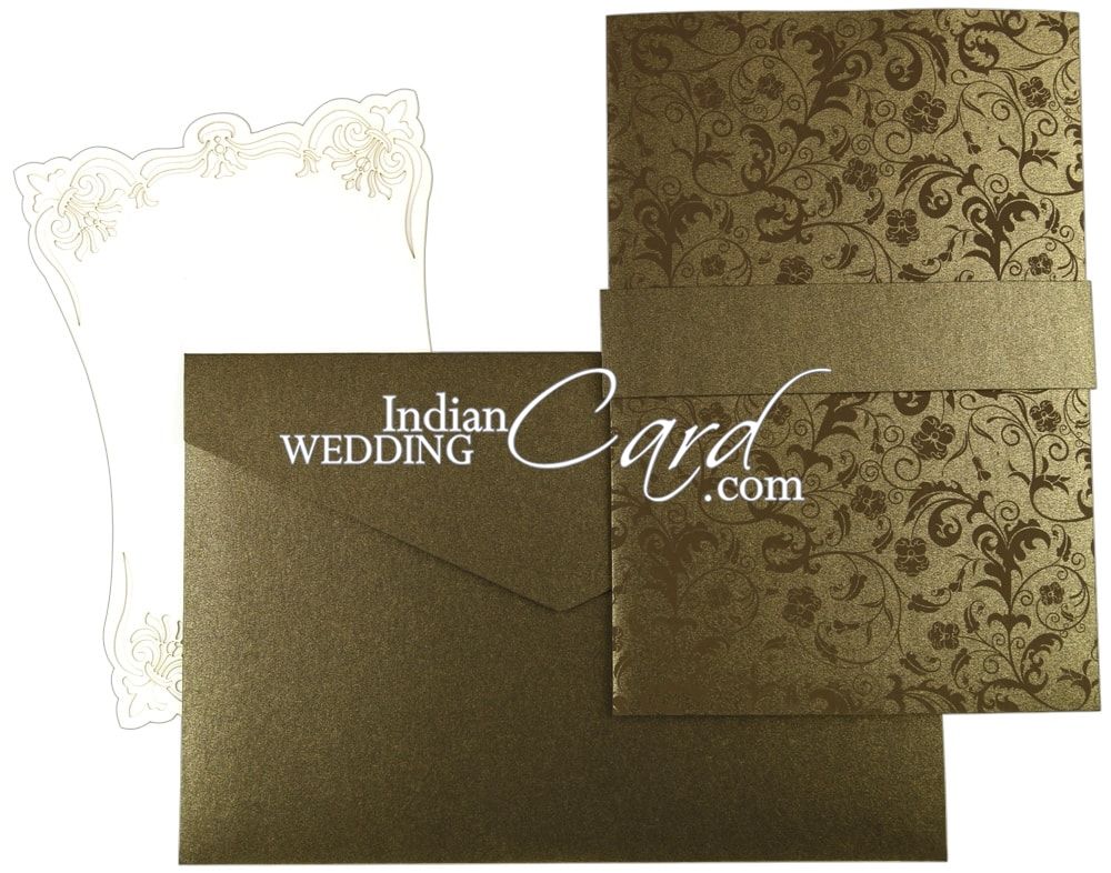 3-fold Pocket Style wedding card with band and laser cut inserts - D-8669