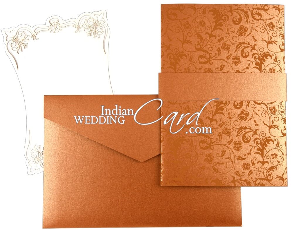 3-fold Pocket Style wedding card with band and laser cut inserts - D-8671