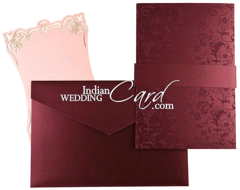 Pocket fold Style wedding card with band and laser cut inserts - D-8688