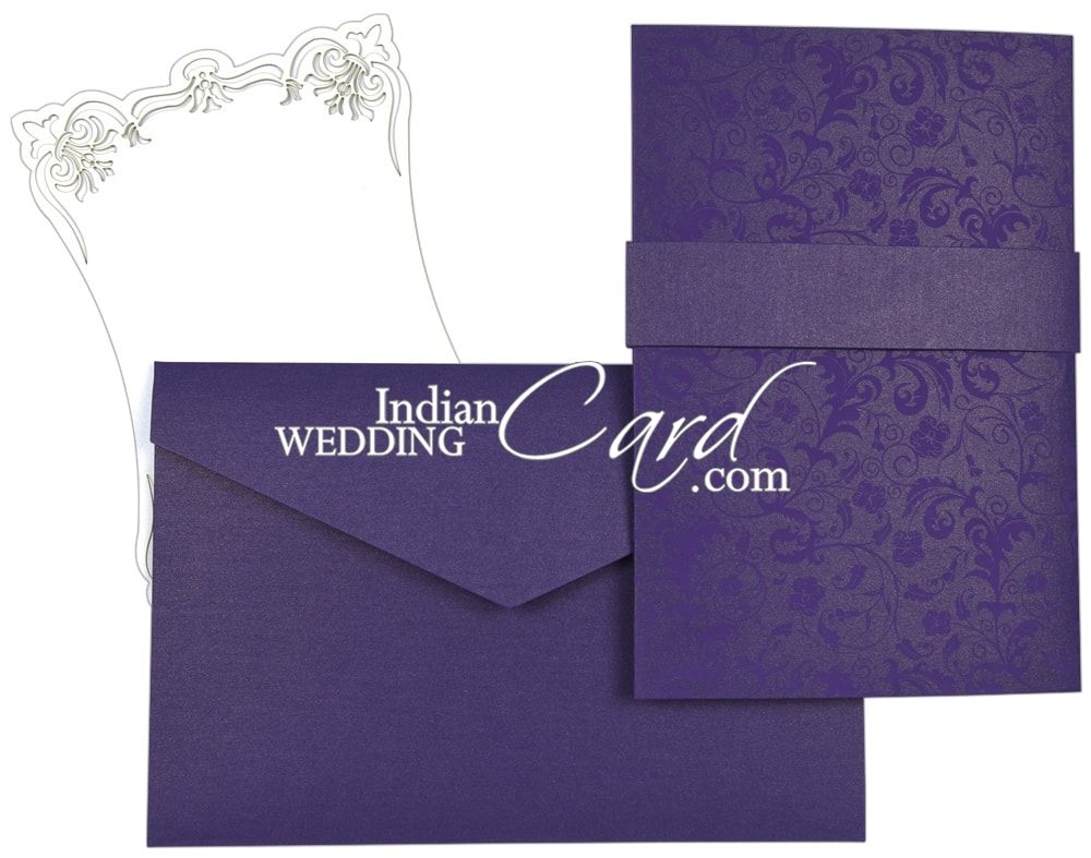 3-fold Pocket Style wedding card with band and laser cut inserts - D-8701