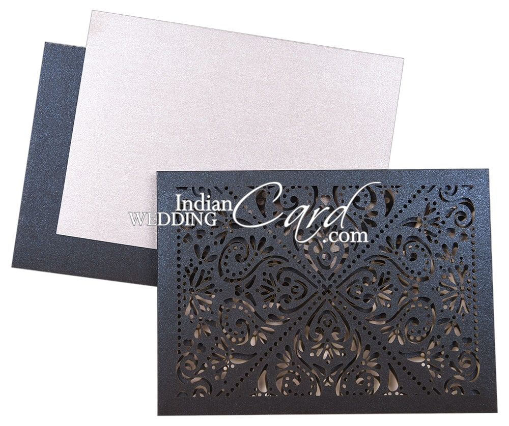 Laser Cut Envelope Wedding Invitation on blue shimmer paper - D-8825