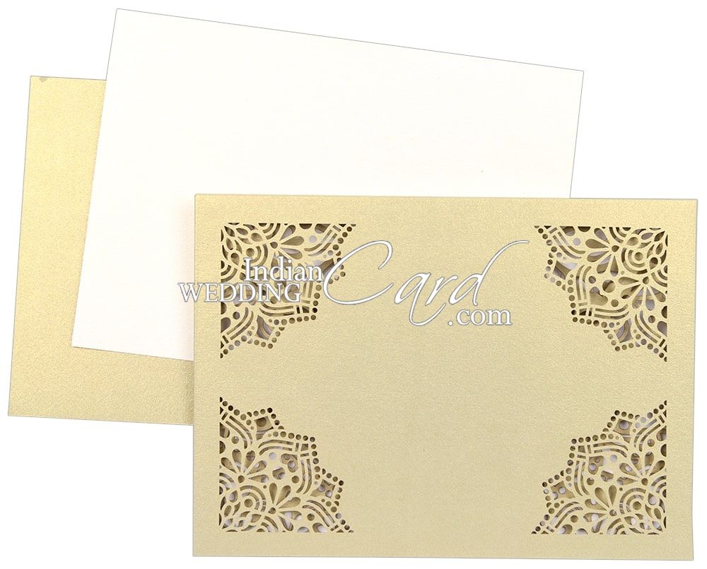 Laser Cut Envelope Wedding Invitation on Gold shimmer paper - D-8844