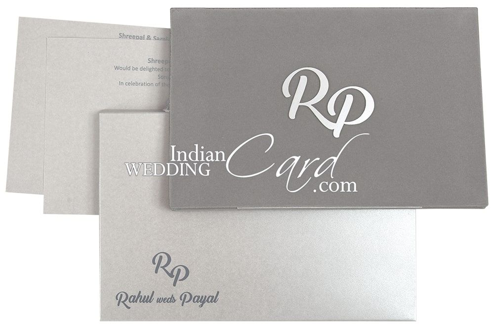 Grey velvet fabric thick wedding card - D-8862