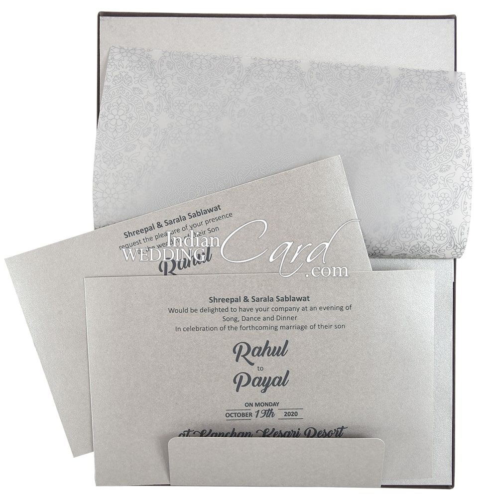 Grey velvet fabric thick wedding card - D-8862