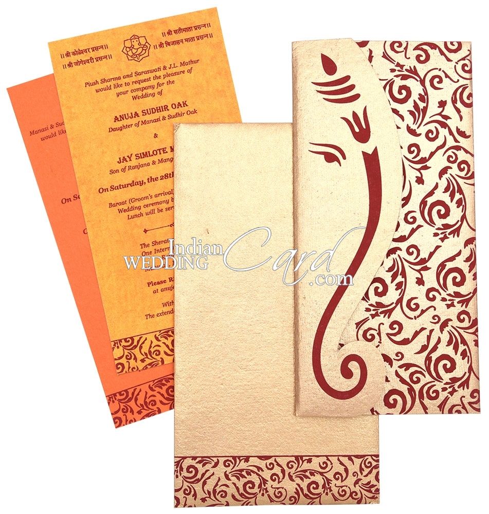 D-8867, Gold Color, Shimmery Finish Paper, Hindu Cards.