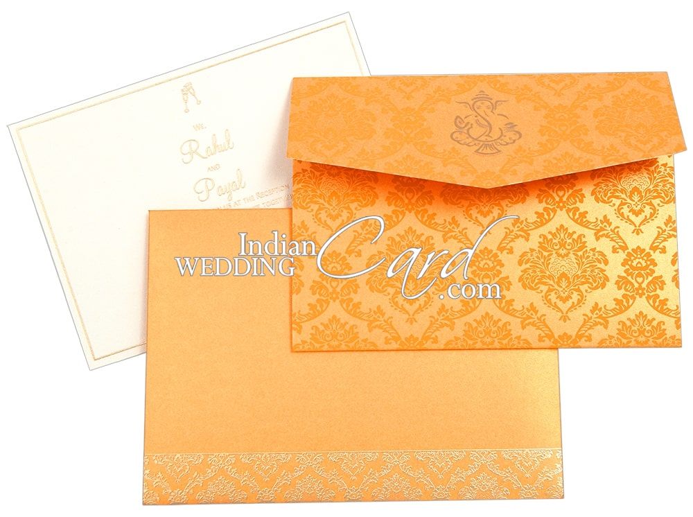 Yellow color pocket-fold style Hindu wedding card - D-8983