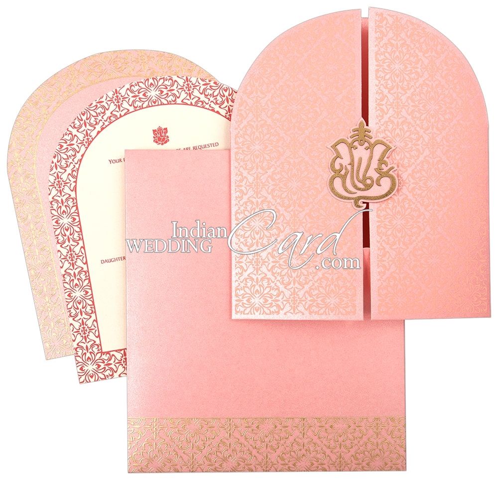 Light-pink color door-open style Hindu invitation - D-9075