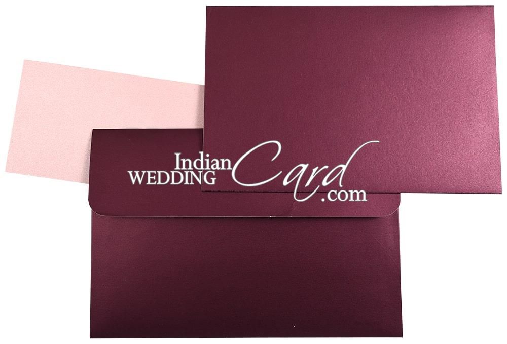 Deep purple color 3-fold Docket style Hindu wedding card - D-9173
