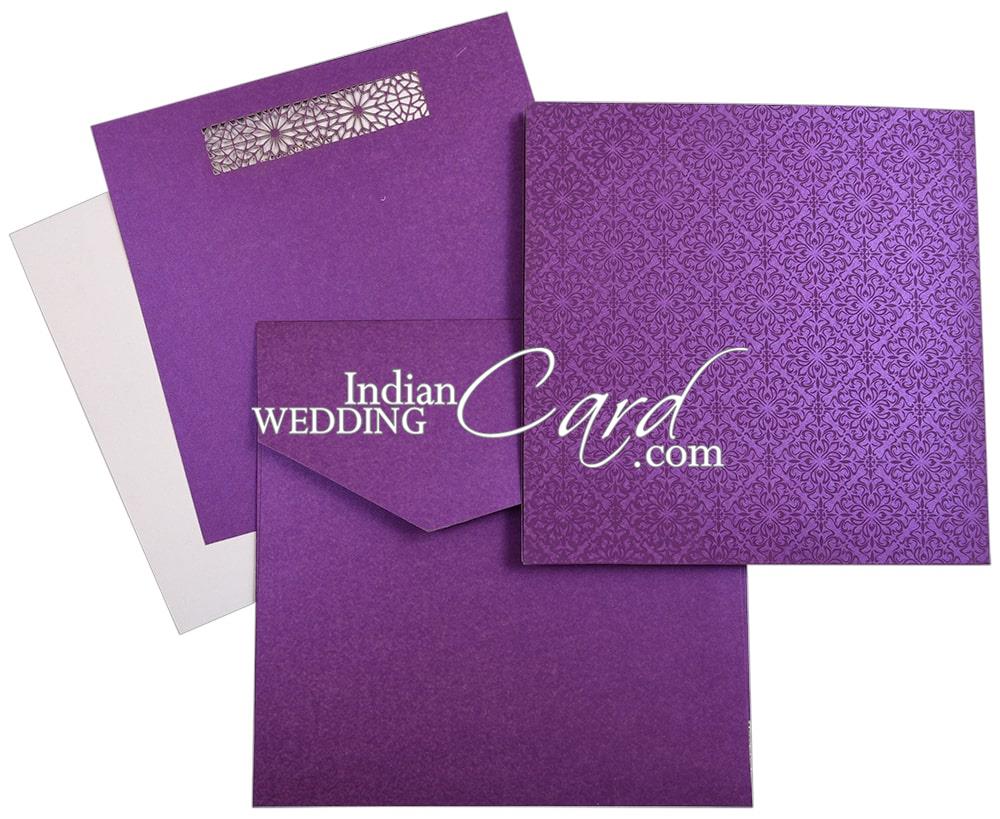 Purple color laser cut Ik Onkar theme wedding card - D-9233