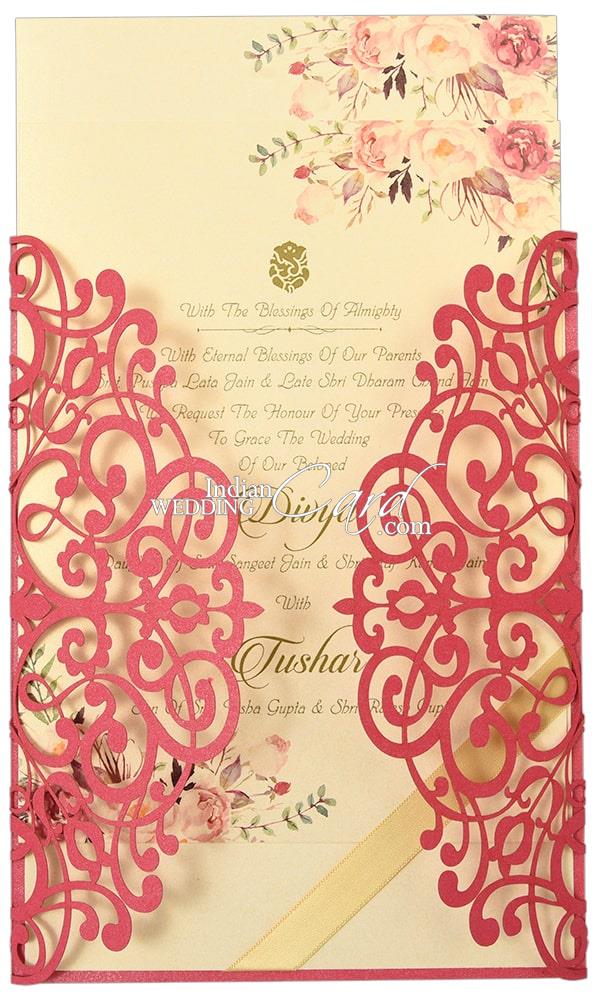 Rose theme intricate laser cut door-open style invitation - D-9309