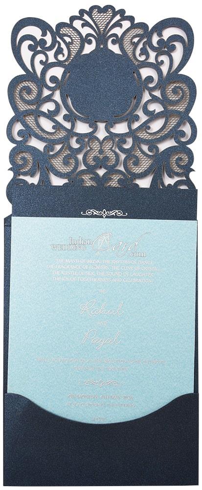 Navy-blue color docket style intricate Jali laser cut Hindu wedding ...