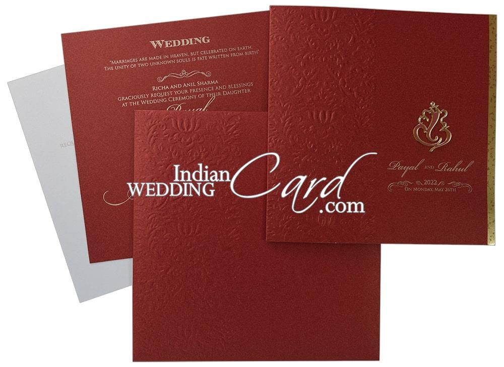 D-9478, Red Color, Shimmery Finish Paper, Hindu Cards.