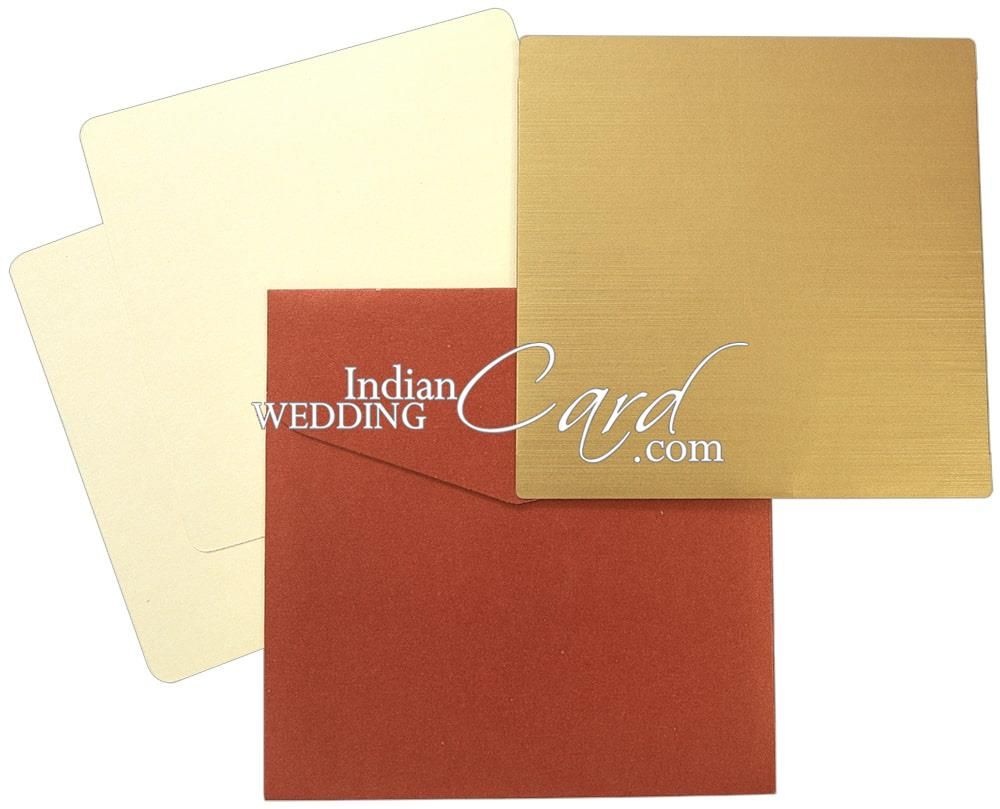 D-9628, Gold Color, Shimmery Finish Paper, Laser Cut Cards, Hindu Cards.