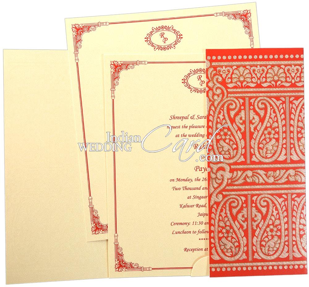 D-9669, Red Color, Shimmery Finish Paper, Designer Multifaith Invitations.