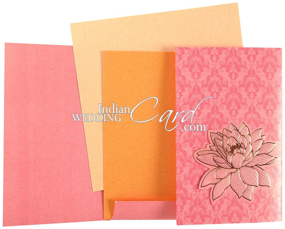 D-9769, Pink Color, Shimmery Finish Paper, Designer Multifaith Invitations.