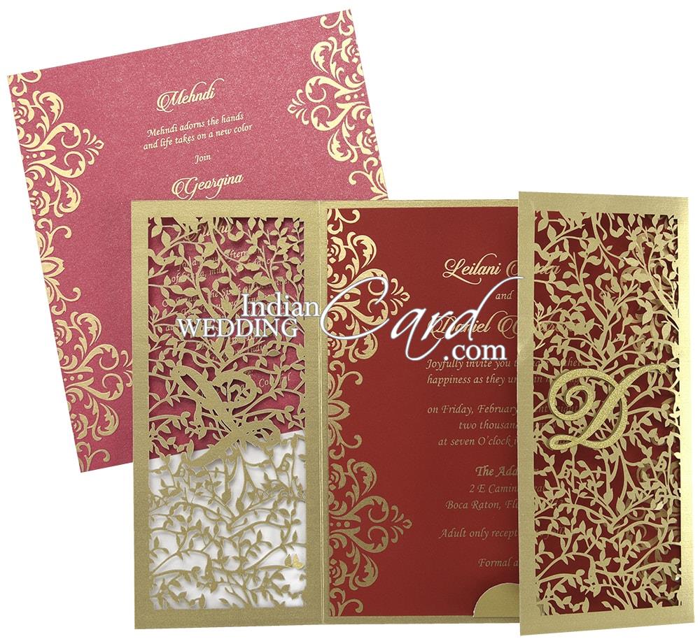 D-9811, Gold Color, Shimmery Finish Paper, Laser Cut Cards, Designer ...